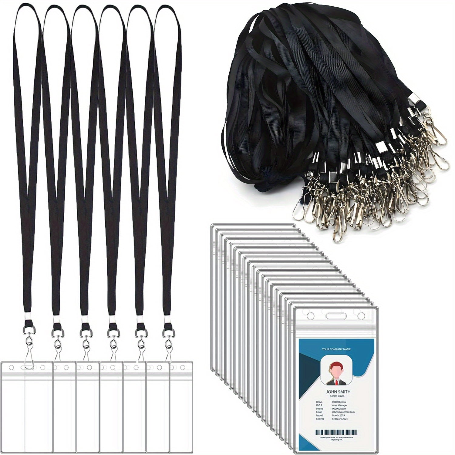 10/35/50/100/150/200pcs Badge Holders and Lanyards Bulk, Clear Plastic ...