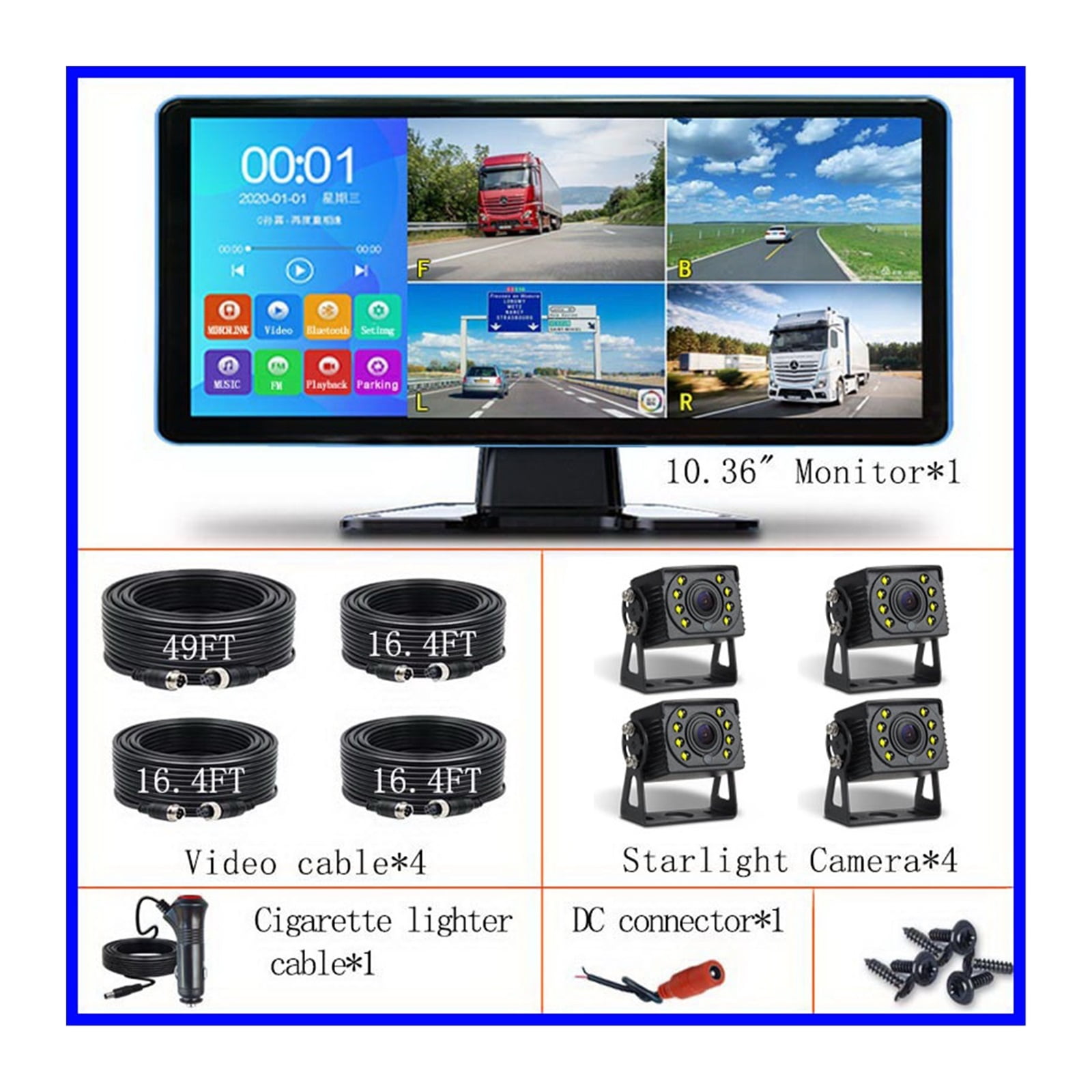 10.36 " Touch 4 Channels Split Screen Car MP4 Recorder Monitor With AHD ...
