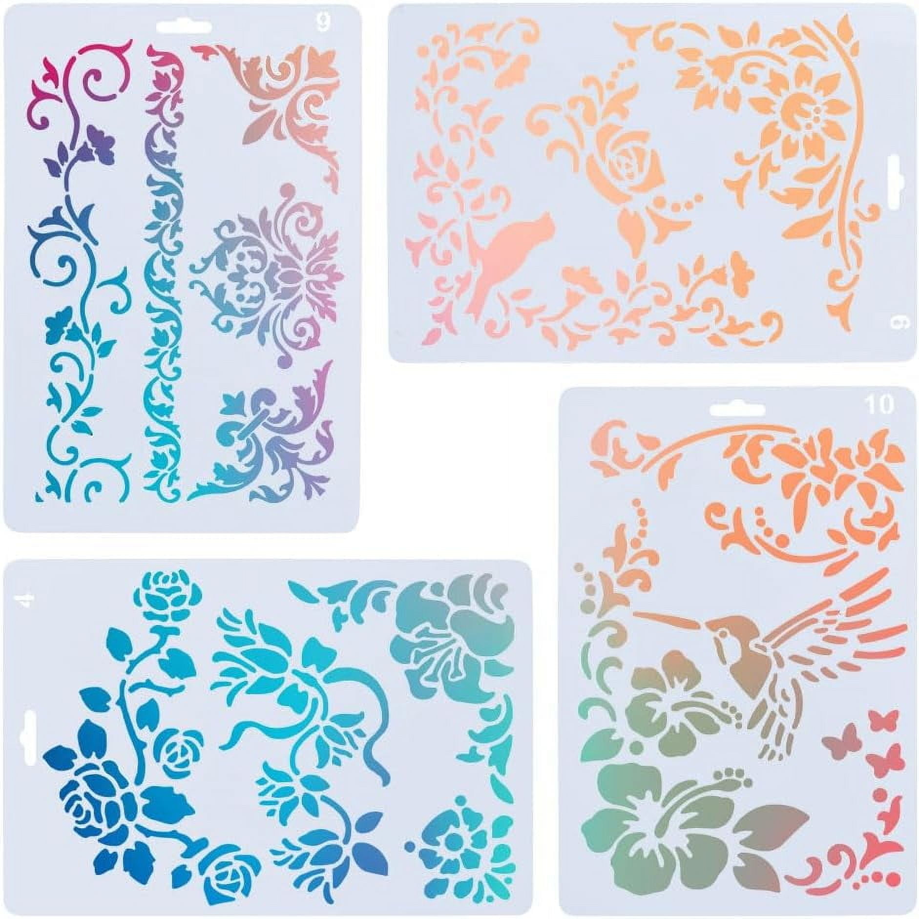 10.3x7 4Pcs Rose Flower Stencils Floral Leaf Vine Design Dot Stencil ...