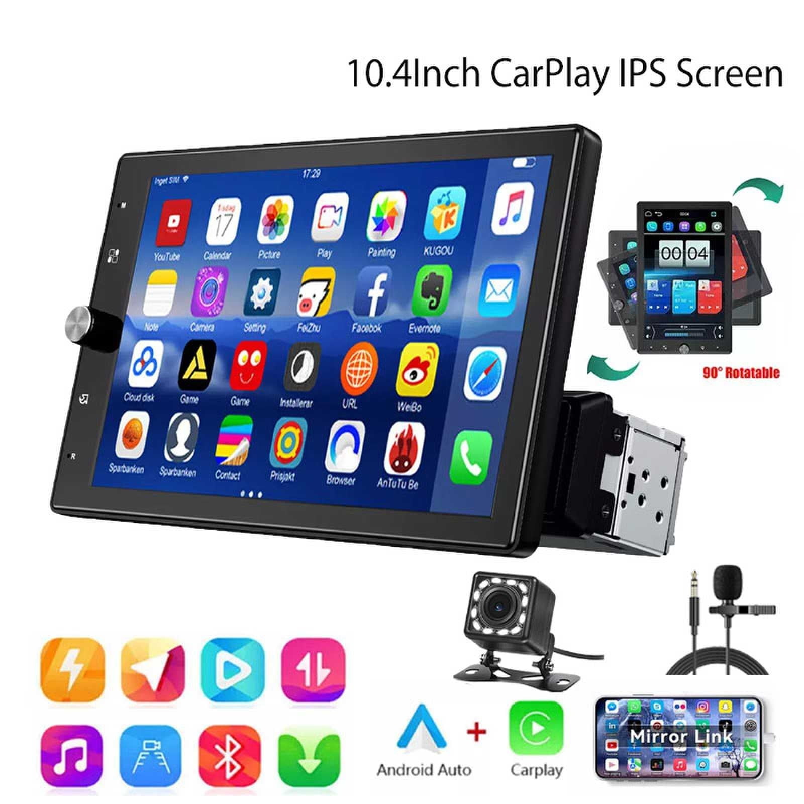 10.4" Car Stereo Single DIN Wireless CarPlay Android Auto Rotatable Touch Screen Bluetooth GPS ...