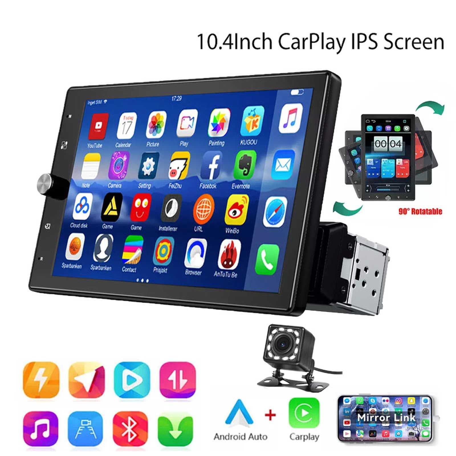 10.4" Car Stereo Single DIN Wireless CarPlay Android Auto Rotatable ...