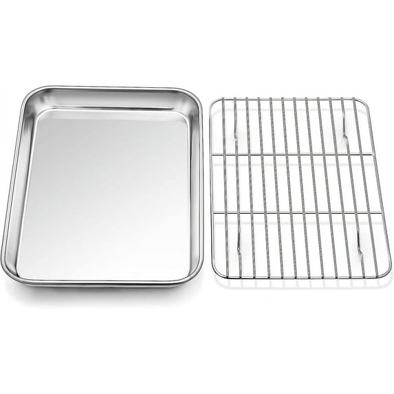 10.4 Inch Baking Sheet Pan with Rack Set, Stainless Steel Cookie Sheet ...