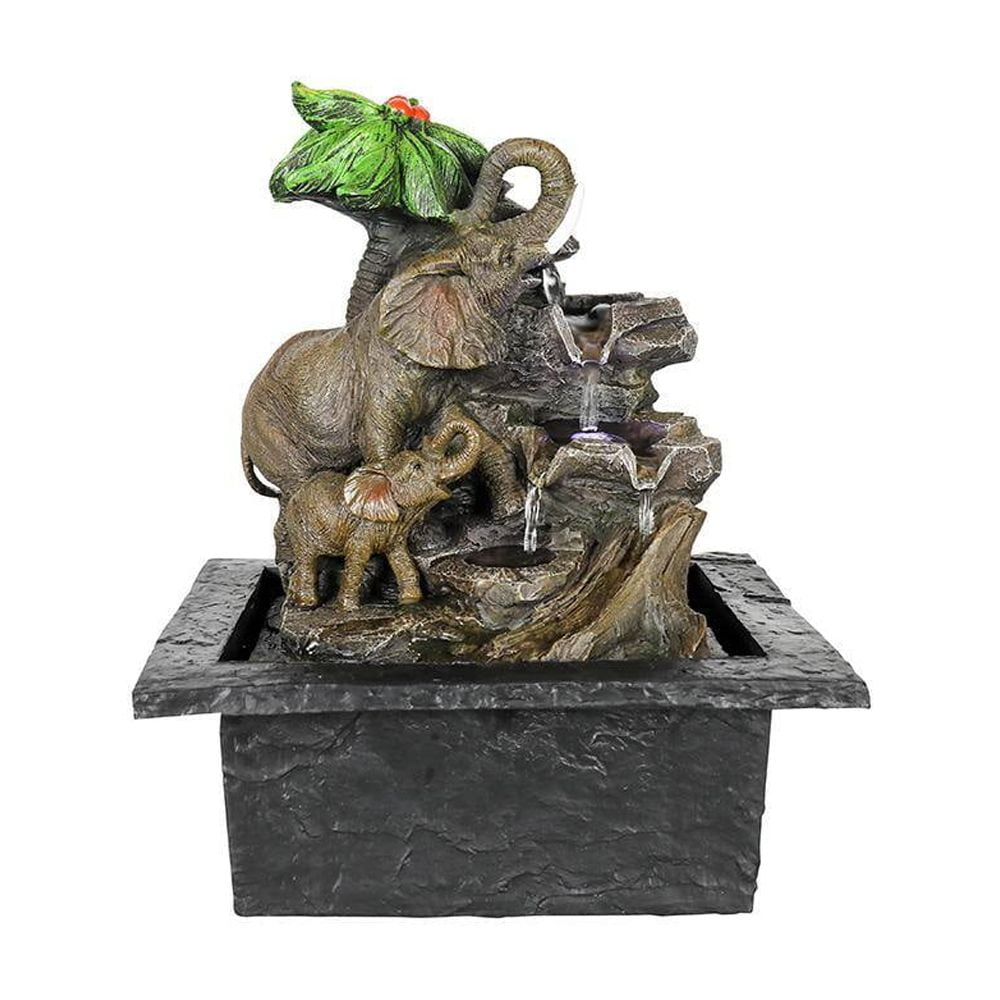 10.4 in. Resin Indoor Decor Tabletop Fountain, Elephant Design Desk ...