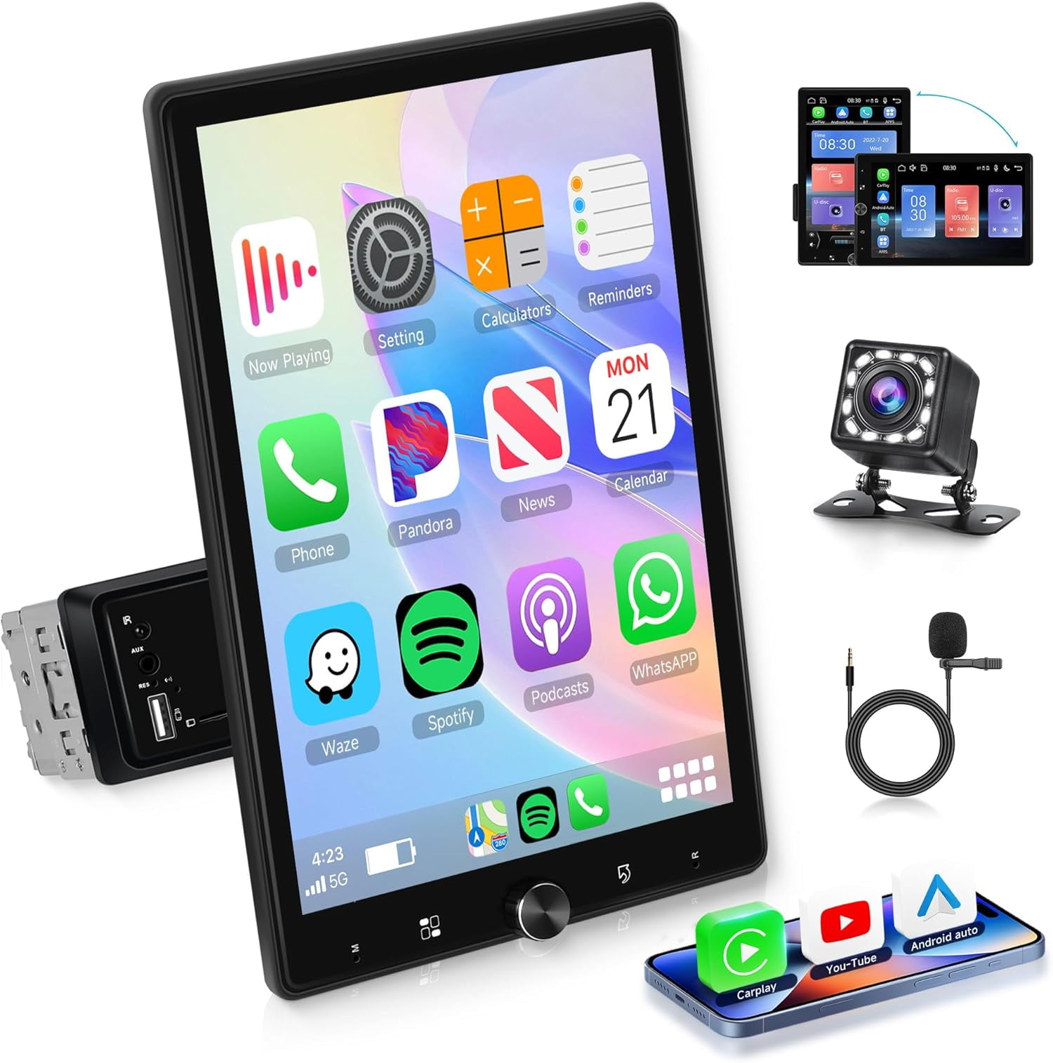 10.4 inch Single Din Stereo Mirror Link, 1 Din Detachable Touch Screen ...