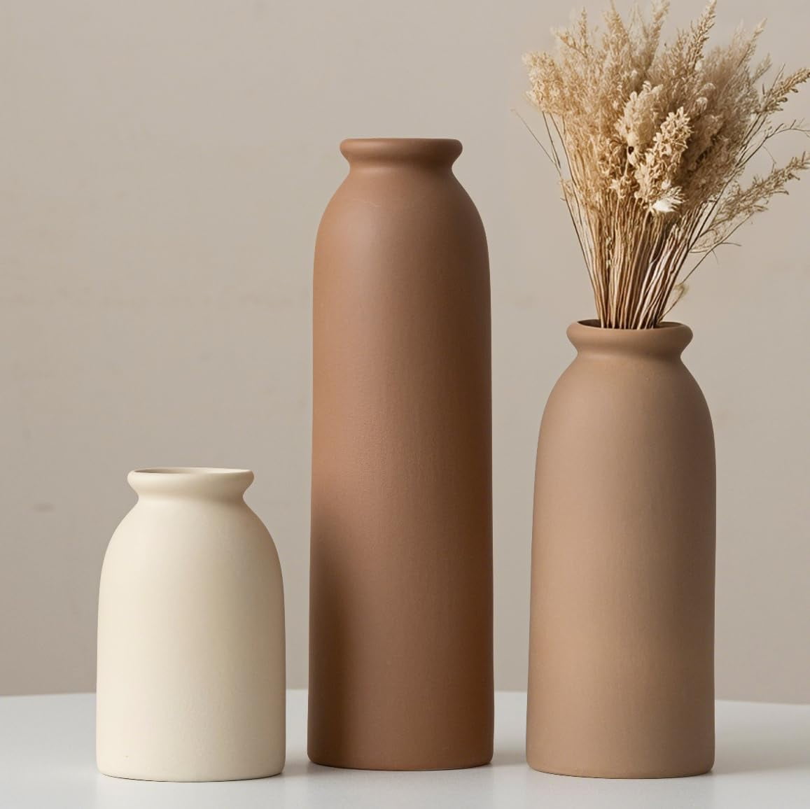 10.4 inches Tall Decorative Ceramic Vase Set, 3 Pieces, Nordic Modern ...