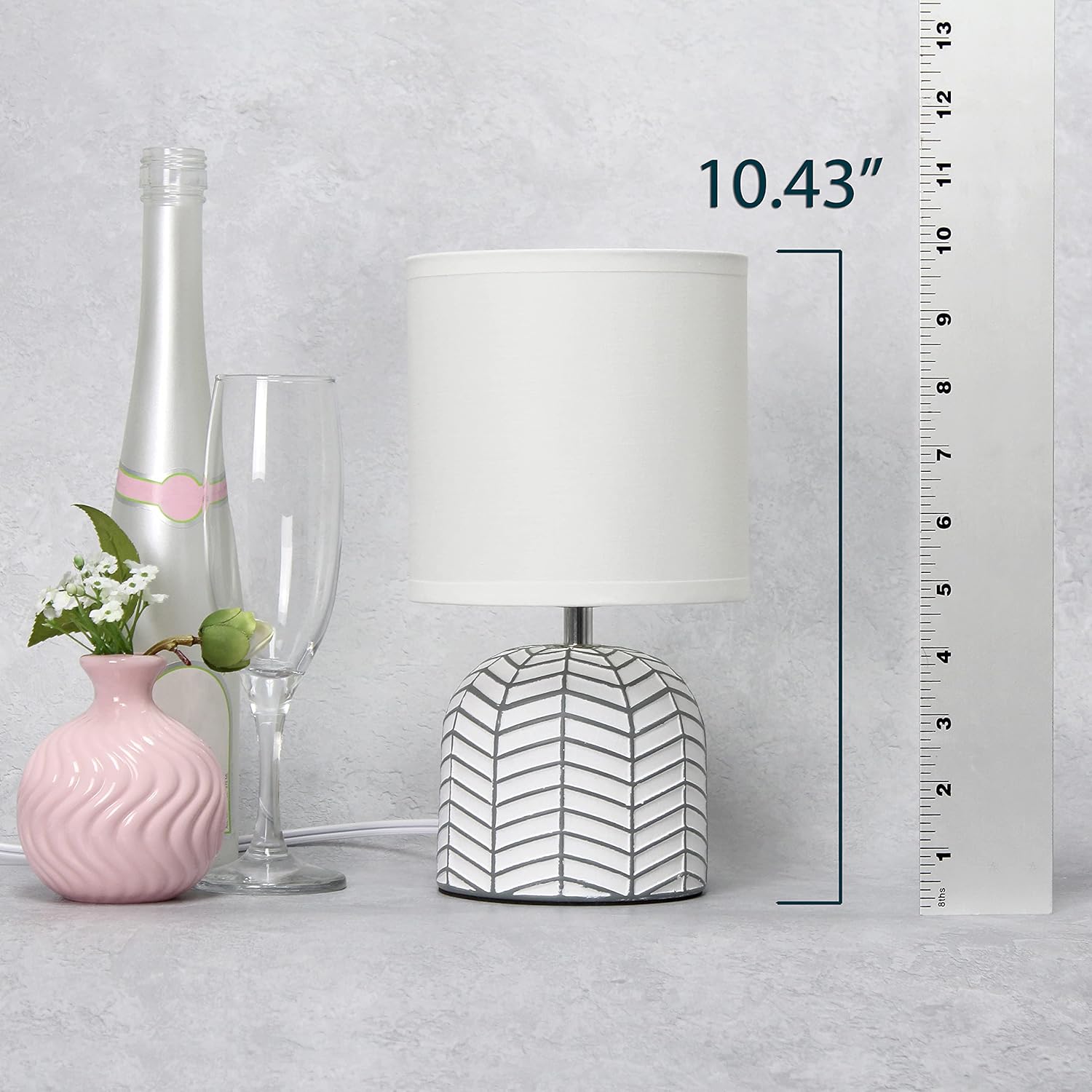 10.43" Petite Contemporary Webbed Waves Base Lamp with White Fabric ...