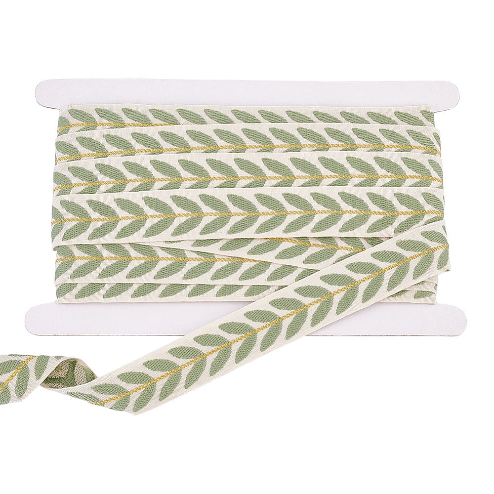 10.5~11 Yards Polyester Embroidery Leaf Ribbons Jacquard Ribbon with ...