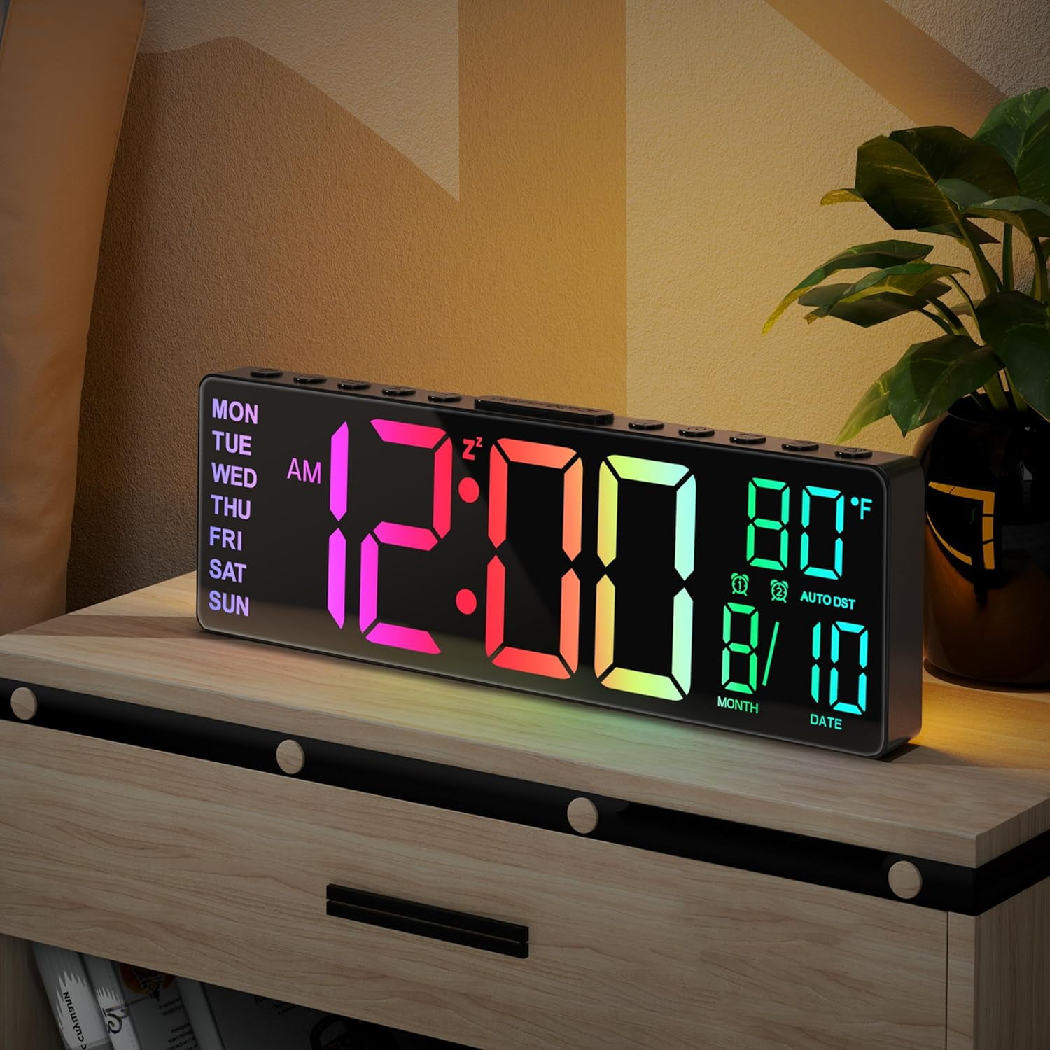 10.5'' Digital Large Alarm Clock Timer with All in 1 RGB Colors, Date ...