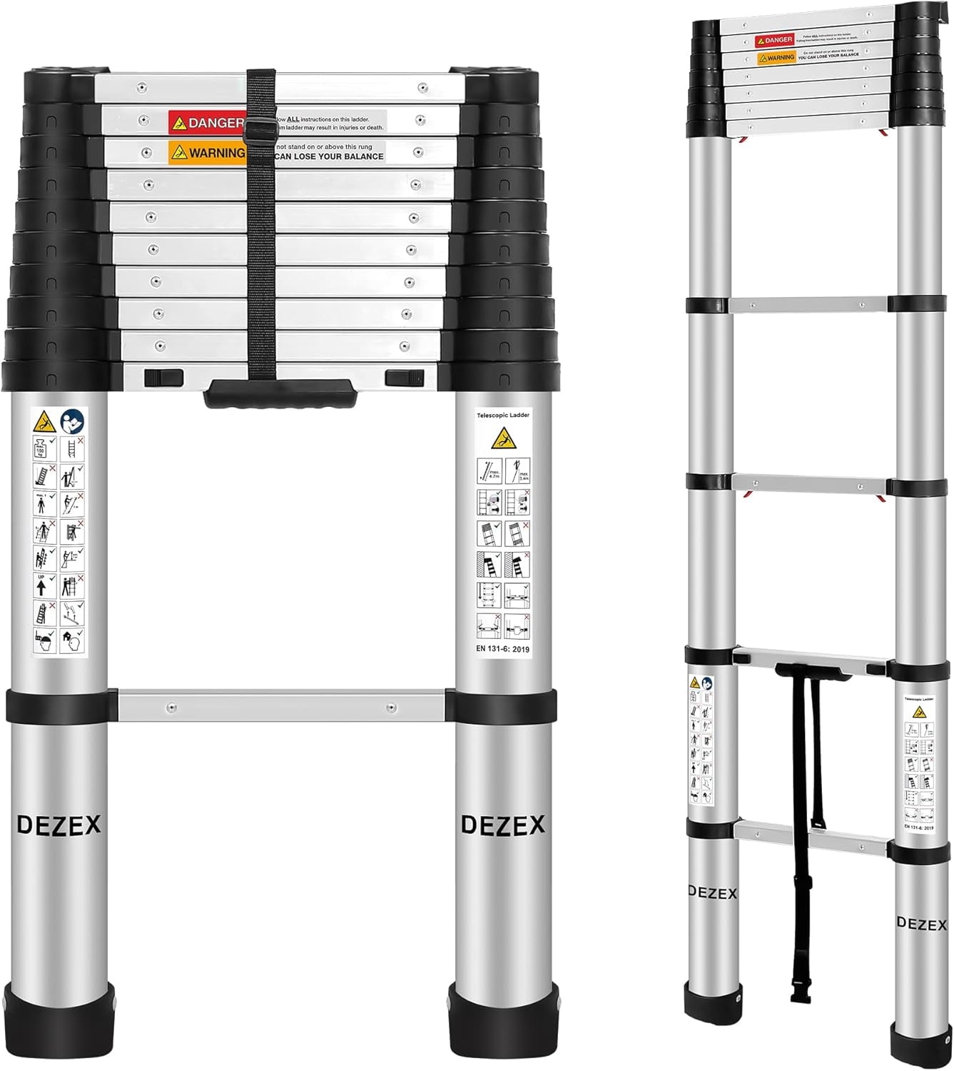 10.5 FT Aluminum Telescoping Ladders - One-Button Retraction ...