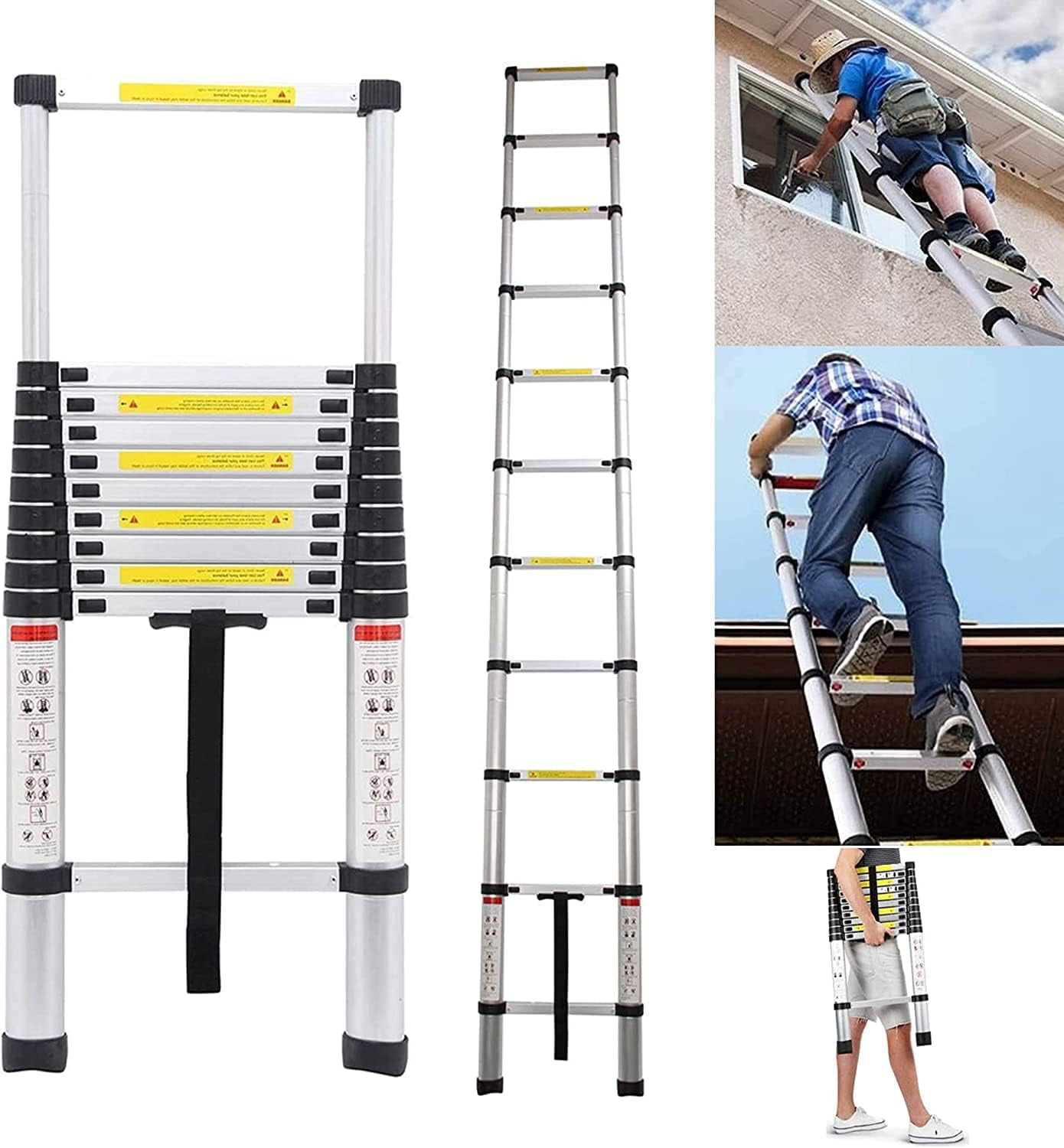 10.5 FT Telescoping Ladders Heavy Duty Aluminum Collapsible Ladder Load ...