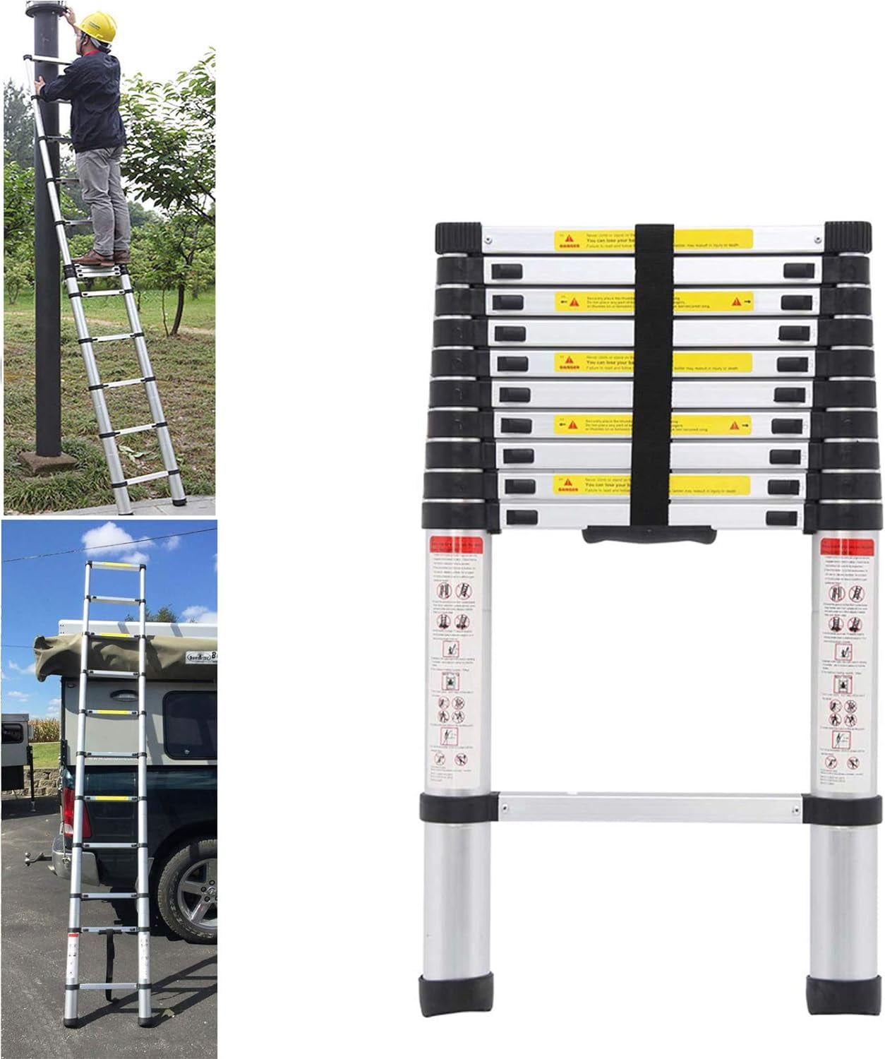 10.5 Feet Extension Ladder Aluminum Telescoping Style 330lb Max Load ...