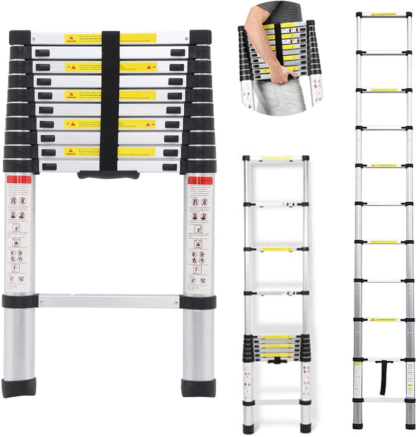 10.5 Feet Telescoping Ladder Extension Folding Aluminum Ladders Light ...