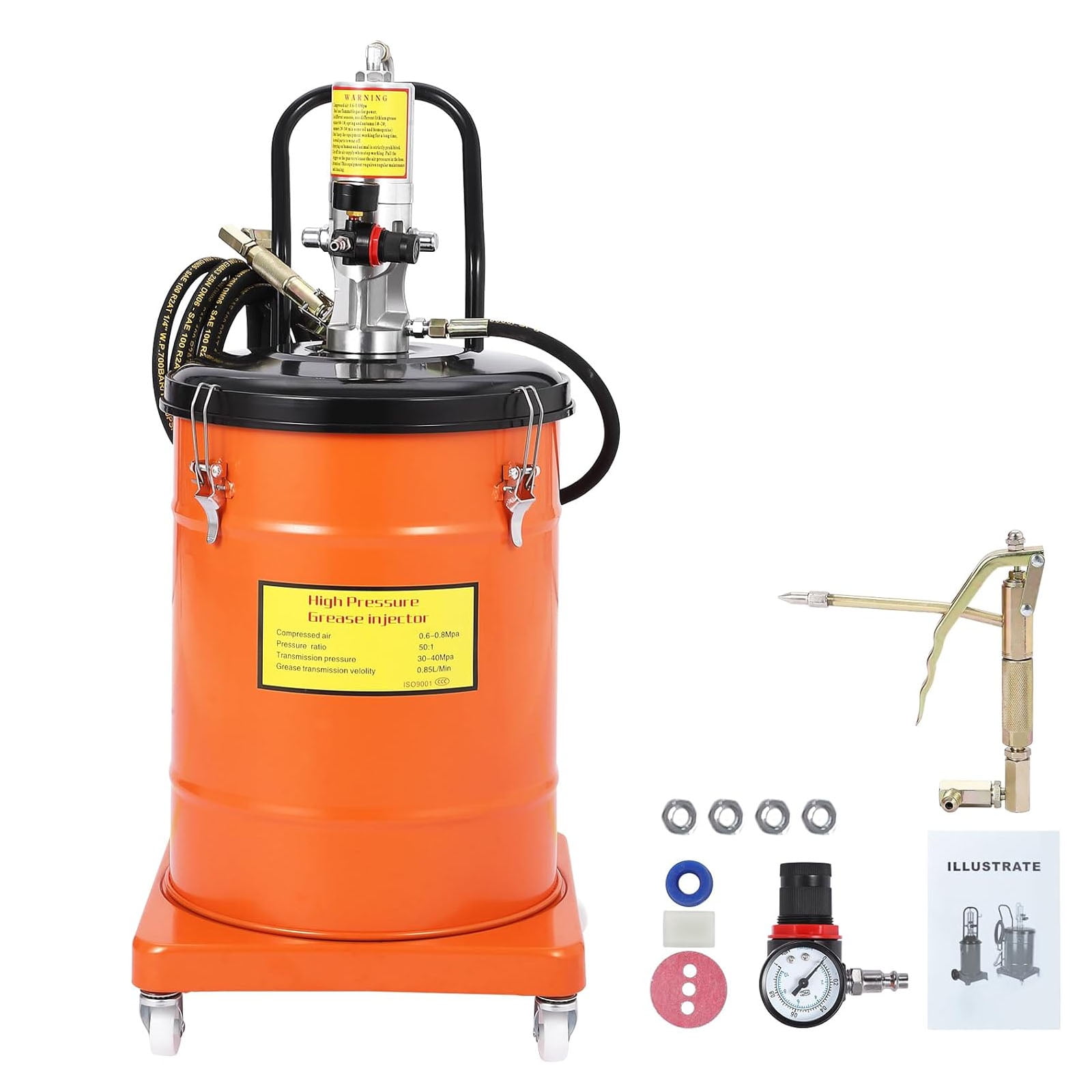 10.5 Gallon Air Grease Pump, Heavy-Duty Pneumatic Grease Pump with 13ft ...