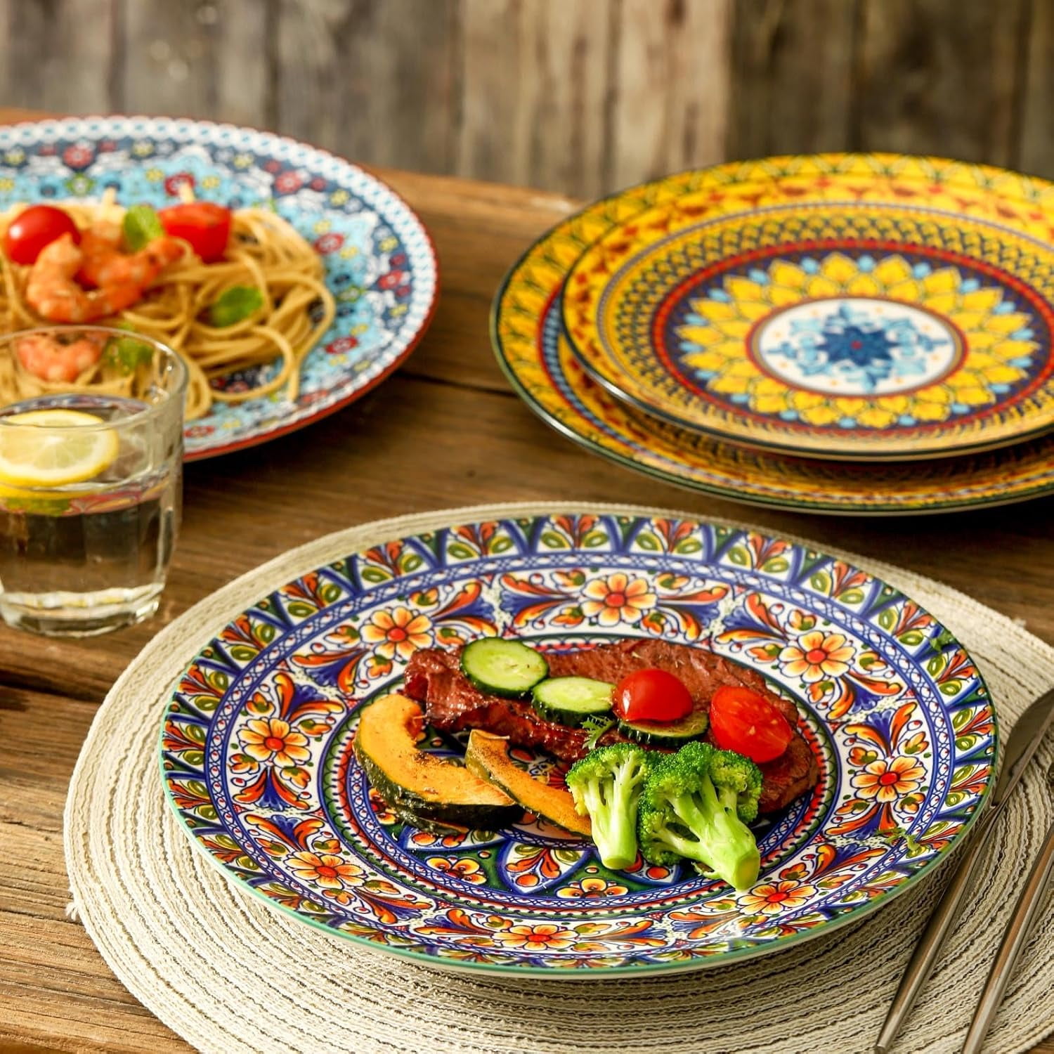 Glowworm Bohemian Ceramic Dinner Plates Set of 6, 10.5 Inch Microwave ...