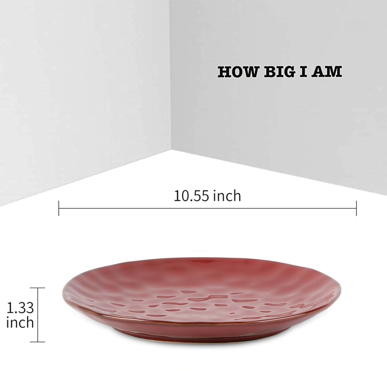 10.5 Inch Cherry Red Ceramic Dinner Plates Set of 6, Round Fluted ...