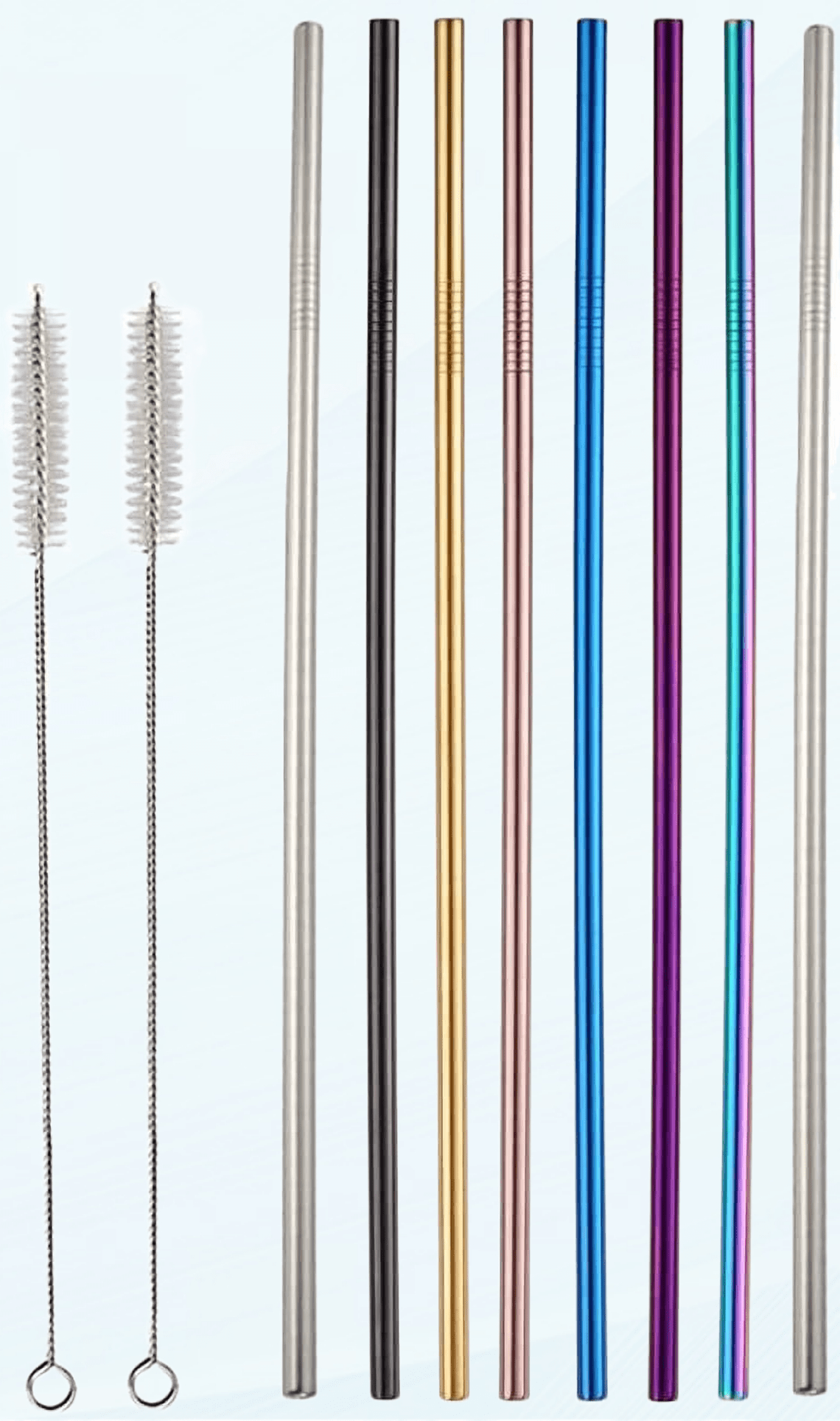 10.5 Inch Long Aluminum Straws with 2 Cleaning Brush Reusable Colored ...