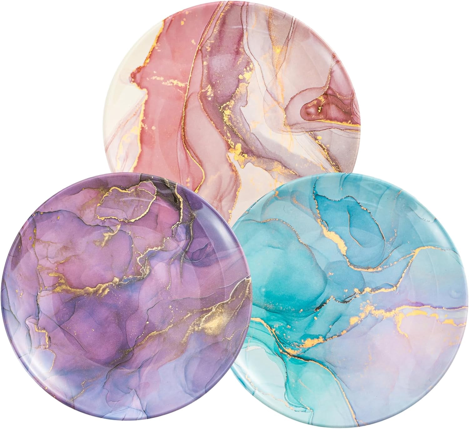 10.5-Inch Marble Melamine Plates Set of 6, Modern Marble Dinner Plates ...