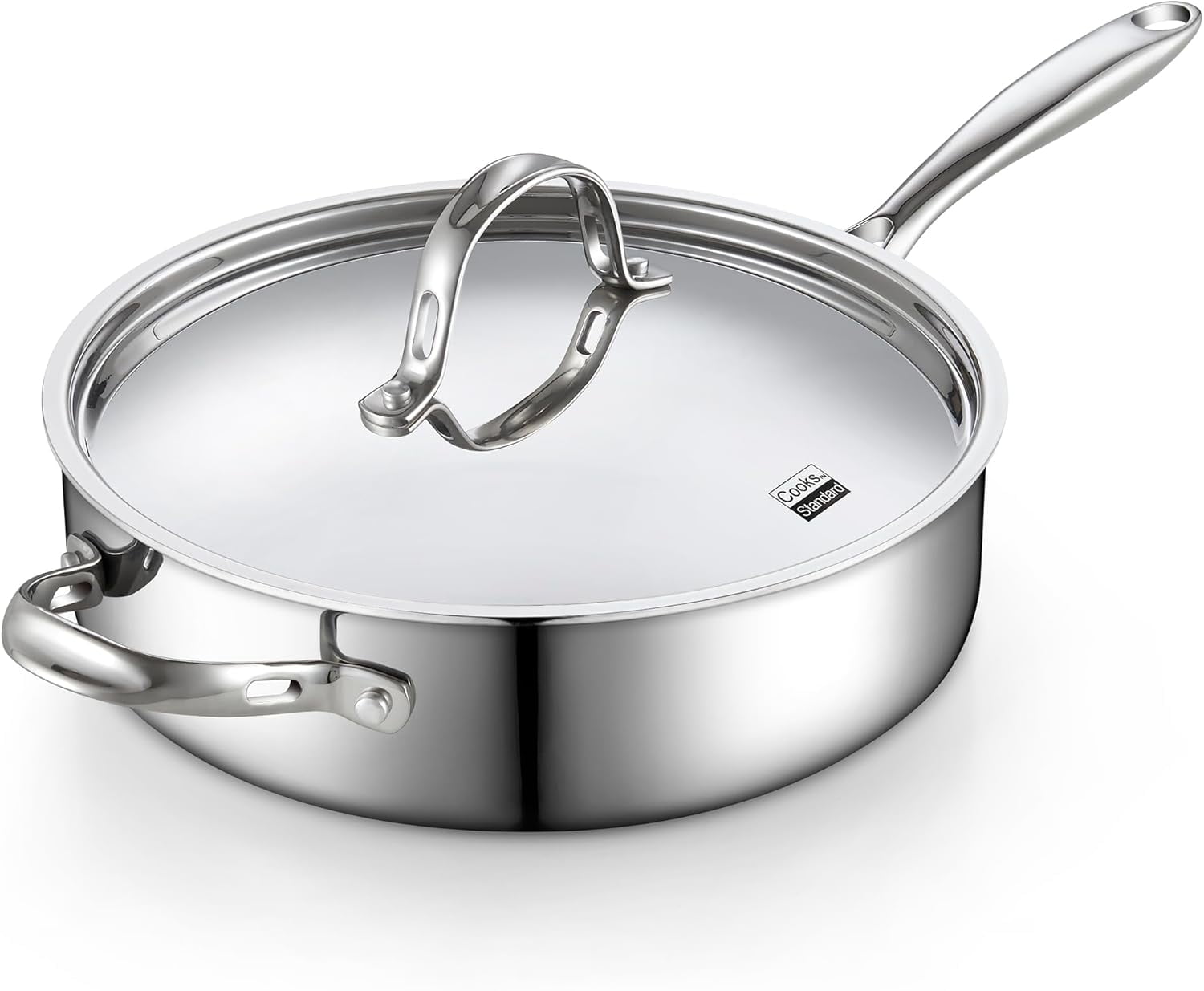 10.5 Inch Multi-Ply Clad Stainless Steel Saute Pan, 4 Quart Deep Frying ...