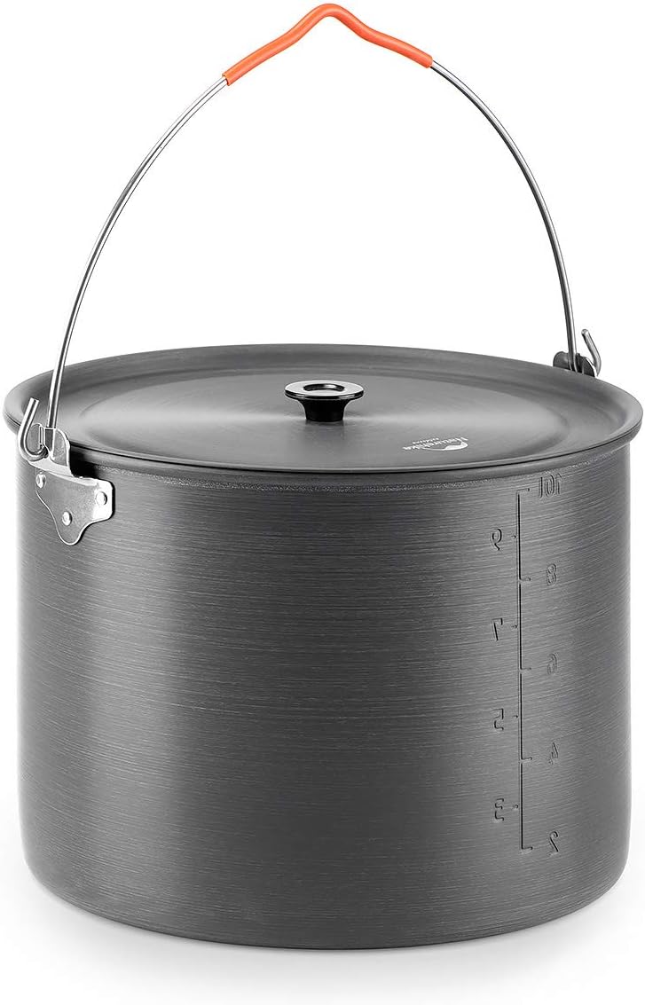 10.5 Quart Aluminum Hanging Pot, 6-8 Person Portable Camping Pot with ...