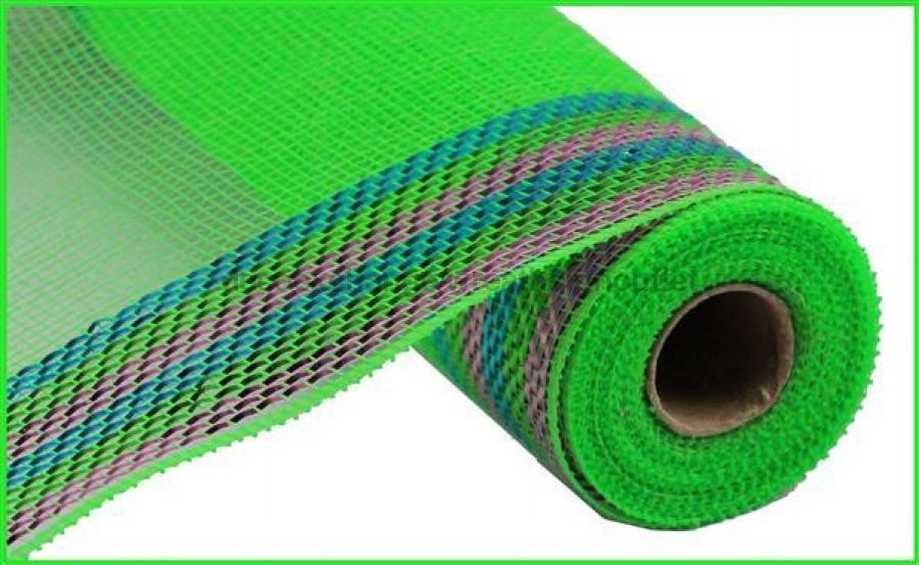 10.5"X10Yd Border Stripe Metallic Mesh Lime/Turquoise/Pink RY8504H5 ...