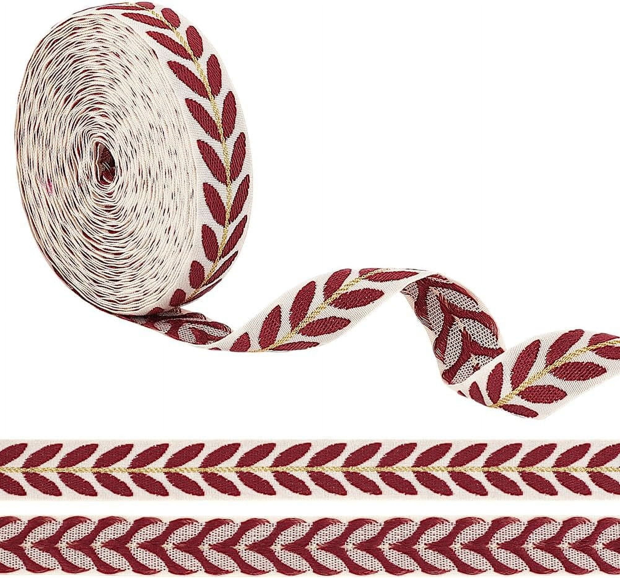 10.5 Yards(9.6 m) Cerise Leaves Jacquard Ribbon Trim 25mm Wide Ethnic ...