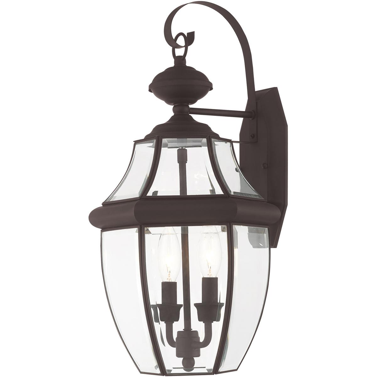 10.5 inch 2 Light Bronze Outdoor Wall Lantern Pendant Lighting Fixture with Clear Beveled Glass ...