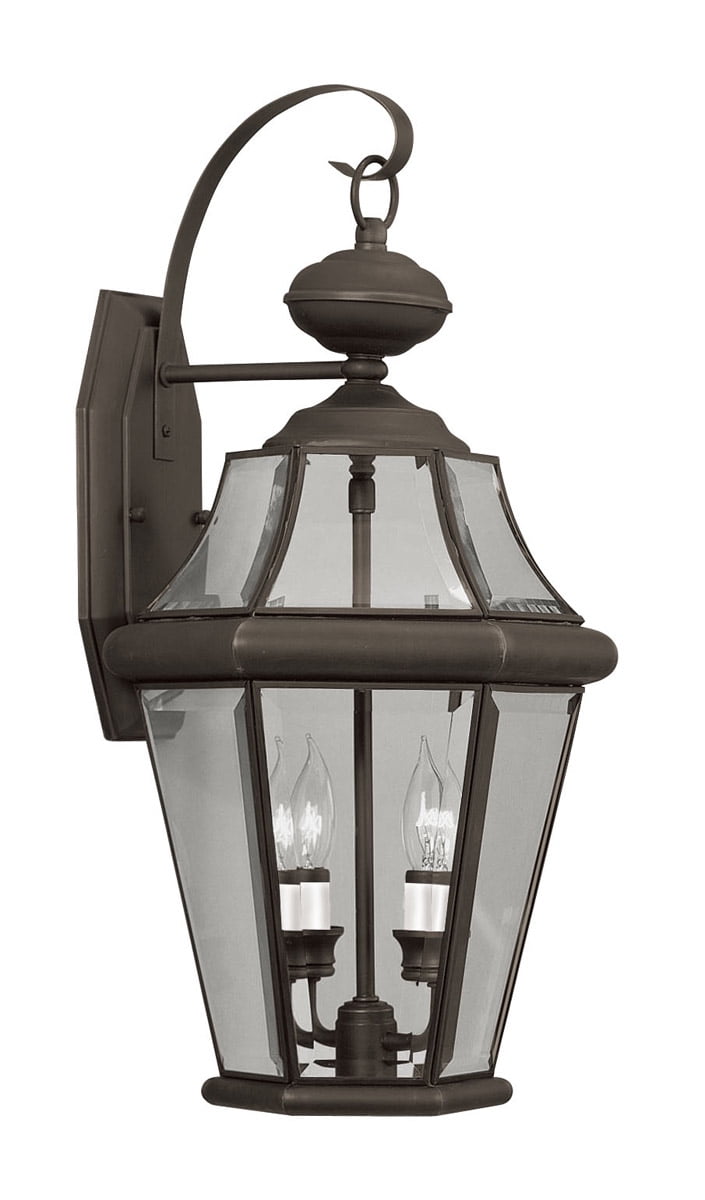 10.5 inch 2 Light Bronze Outdoor Wall Lantern Pendant Lighting Fixture with Clear Beveled Glass ...