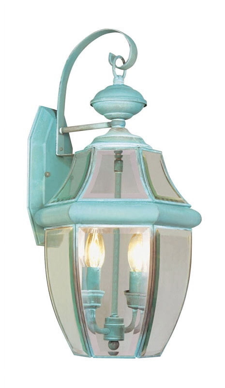 10.5 inch 2 Light Verdigris Outdoor Wall Lantern Pendant Lighting Fixture with Clear Beveled ...