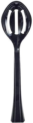 10.5 inch Black Slotted Plastic Serving Spoon – Durable Disposable ...