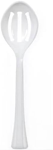 10.5 inch White Slotted Plastic Serving Spoon – Durable Disposable ...