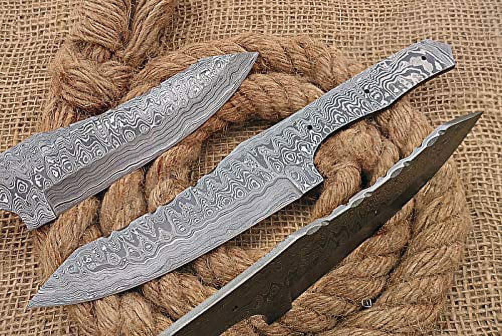 Damascus Steel Nessmuk Blade Skinning Knife, 10.5" Long, 5.25" Cutting Edge, 4.5" Scale Space ...