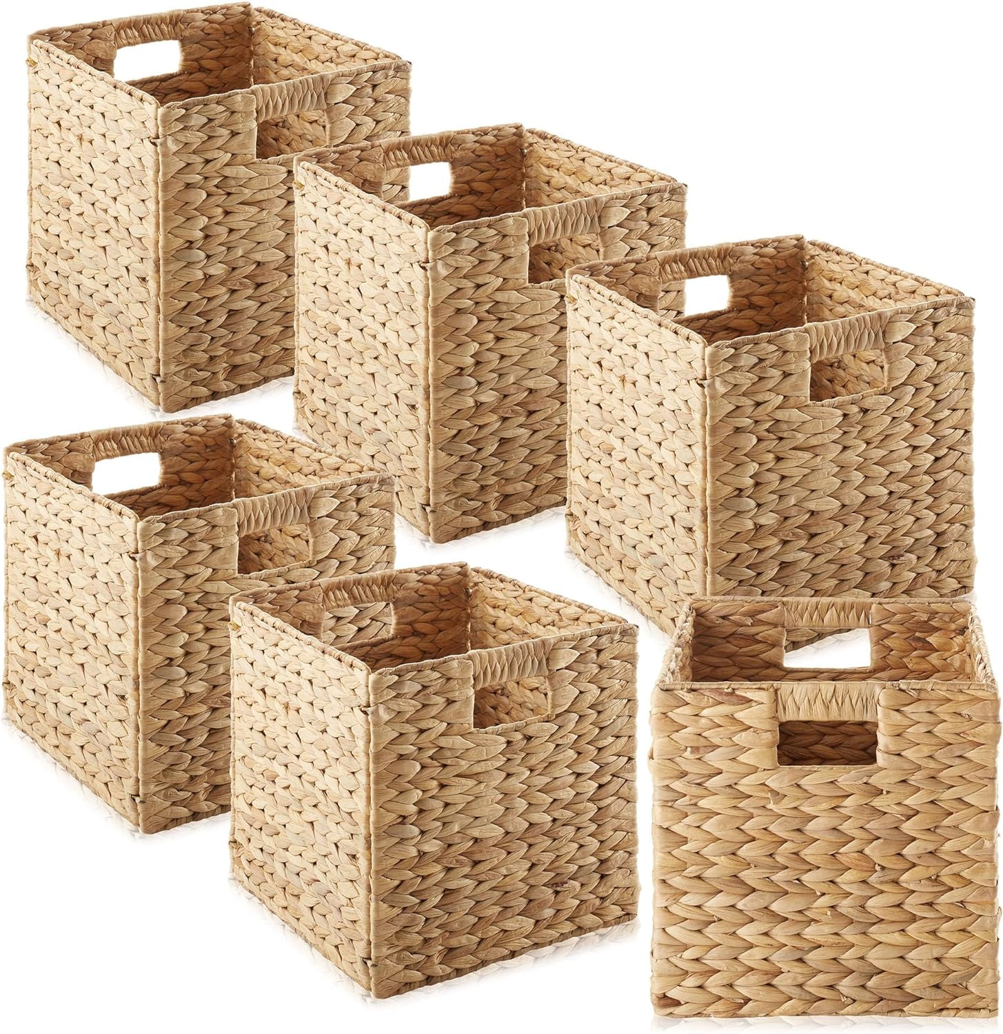 10.5" x 10.5" Water Hyacinth Storage Baskets, Natural - Set of 6 ...