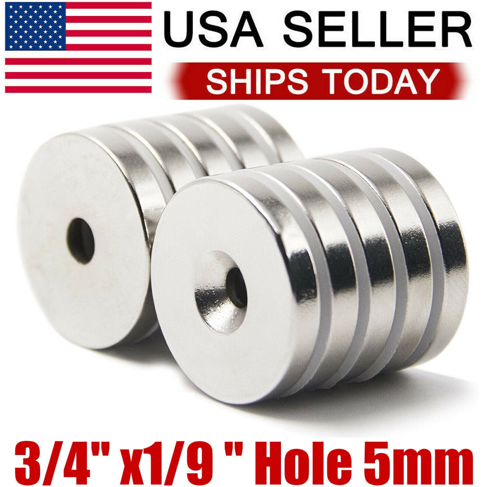 10 50 Strong Countersunk Ring Magnets 3/4" x1/9 " Hole 5mm Rare Earth Neodymium - Walmart.com