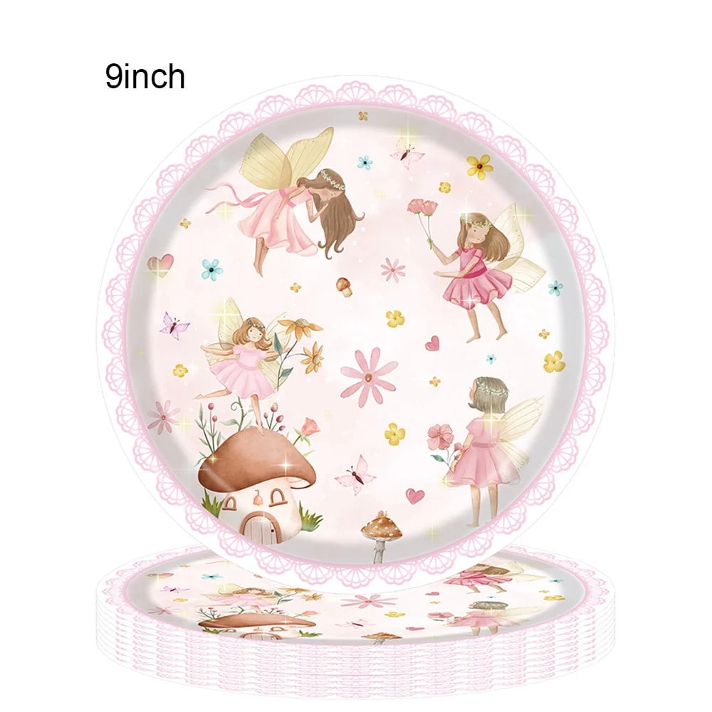 10/50pcs 7''9'' Fairy Birthday Paper Plates Pink Daisy Wildflower Paper ...