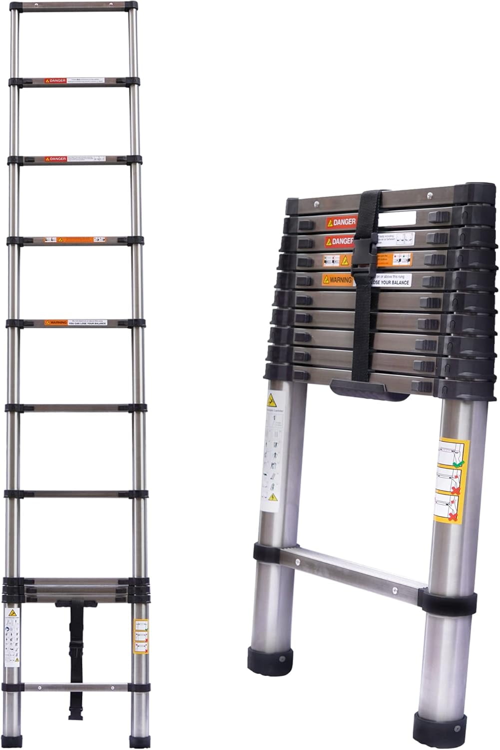 10.5FT/3.2M Stainless Steel Telescoping Extension Ladder Portable Multi ...