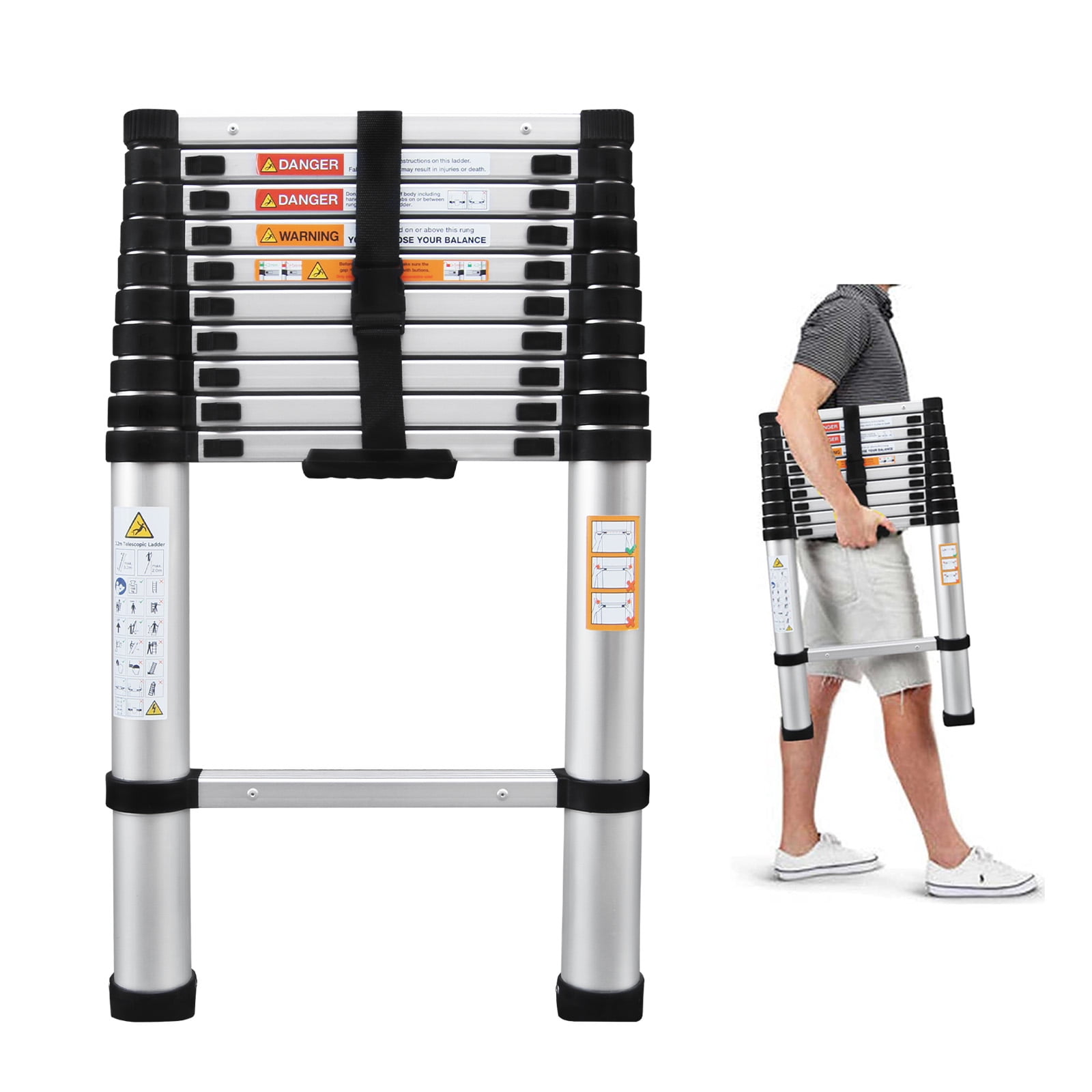 10.5FT Extension Ladder Aluminum Telescoping Folding Ladder 10 Steps ...