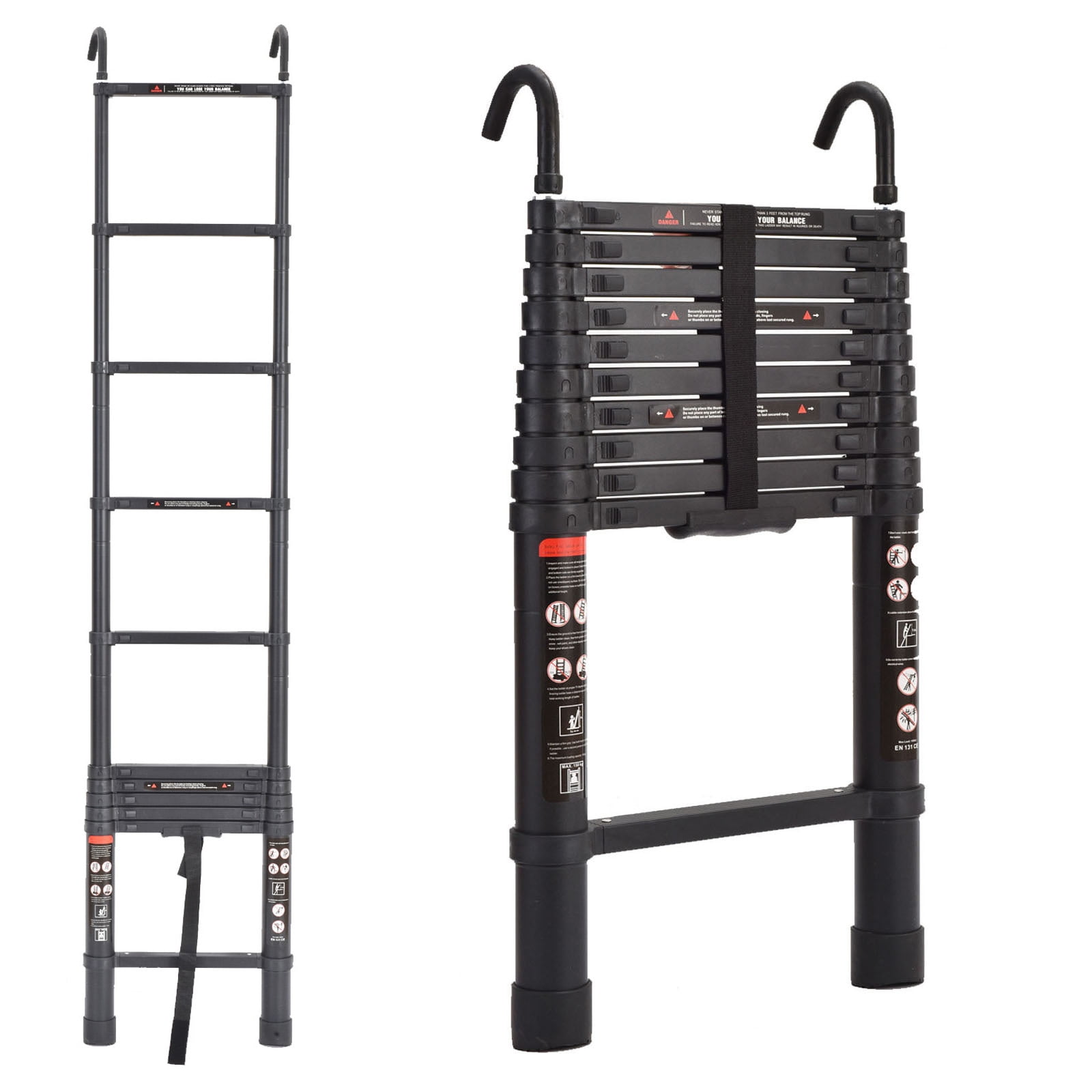 10.5FT Extension Ladder Portable Aluminum Telescoping Ladder with ...