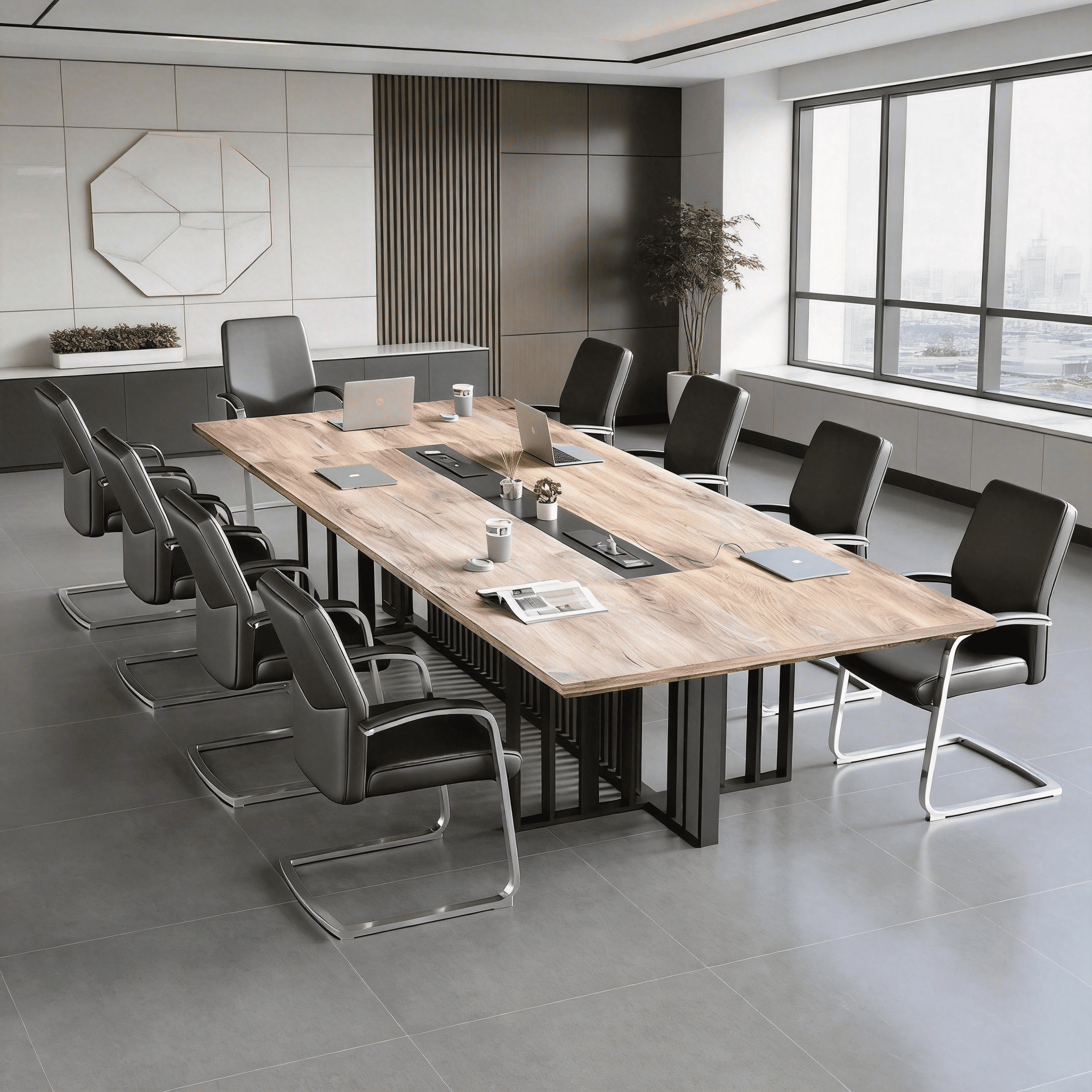 10.5FT Large Conference Table with Wireless Outlets Built-In USB Cable ...