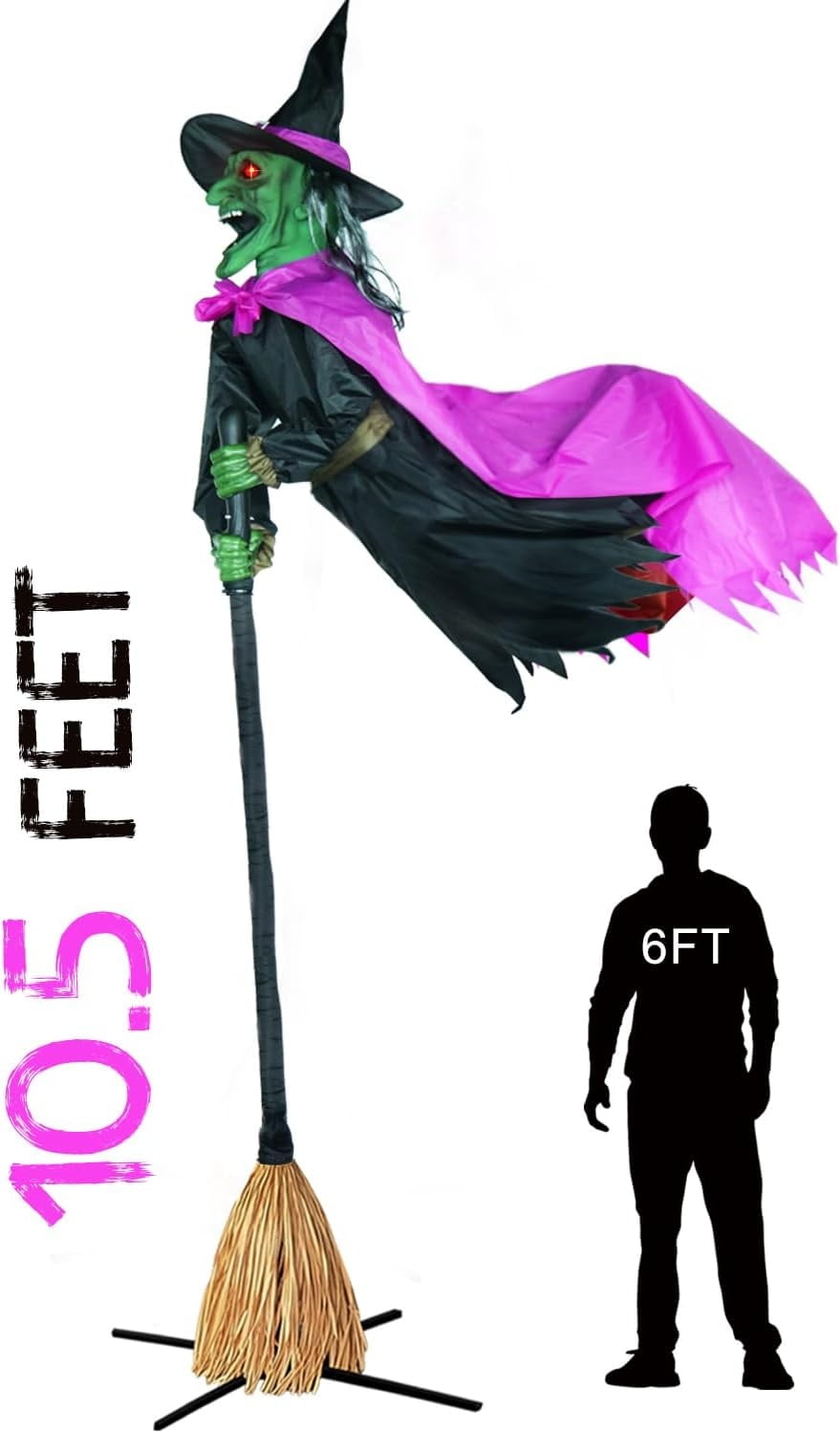 10. 5FT Outdoor Animated Flying Witch Halloween Decor on Broom, Sound ...