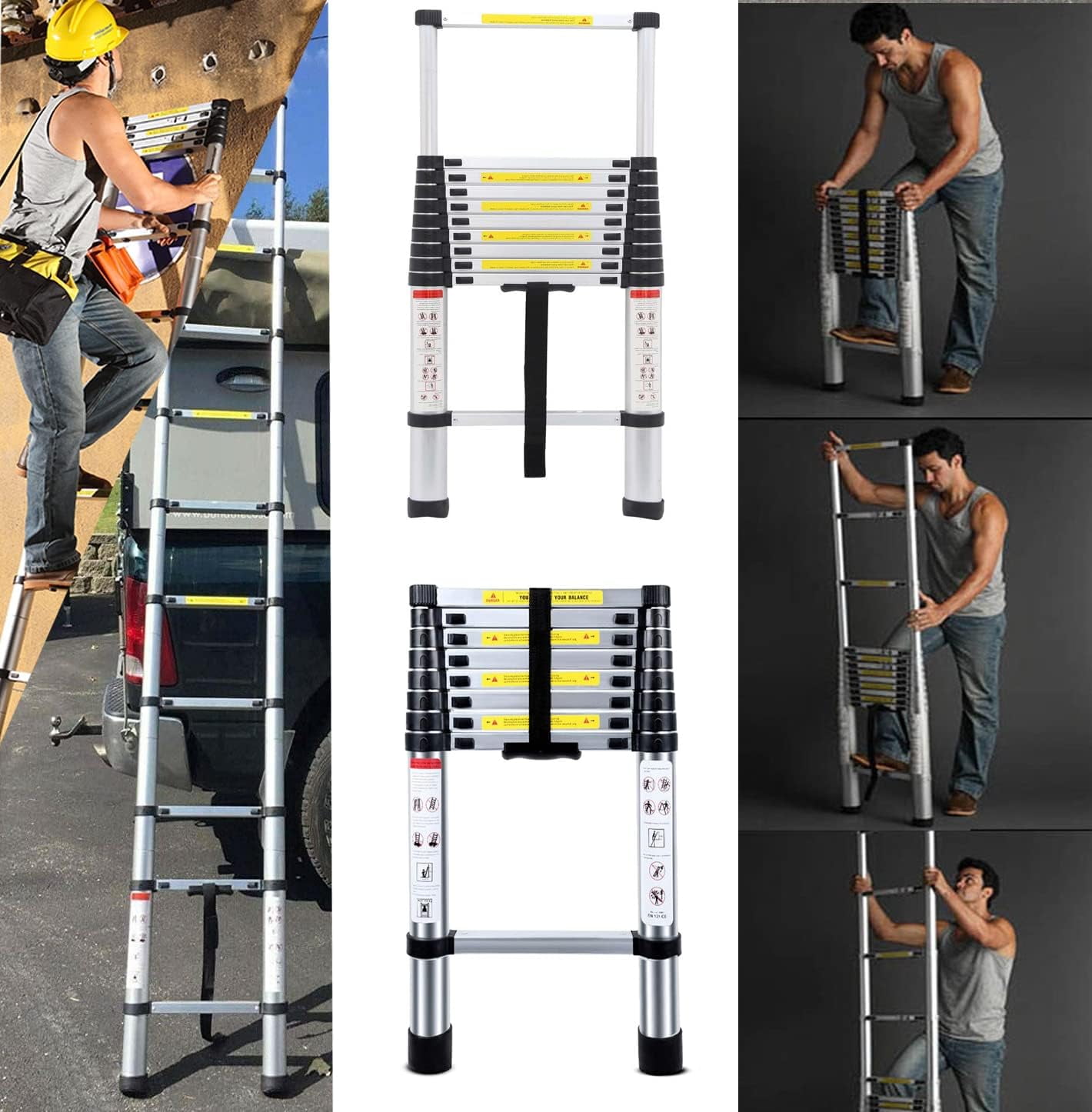 10.5Ft/3.2M Telescopic Step Ladder Height Adjustable for Daily Work ...