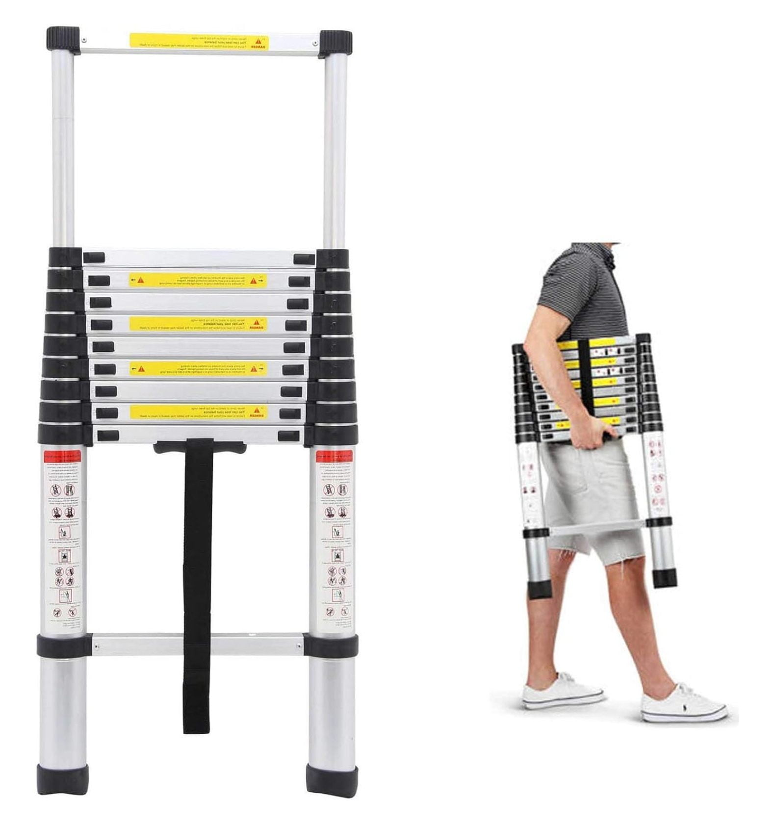 10.5Ft Telescoping Ladder Aluminium Light Weight 330lb Load Capacity ...