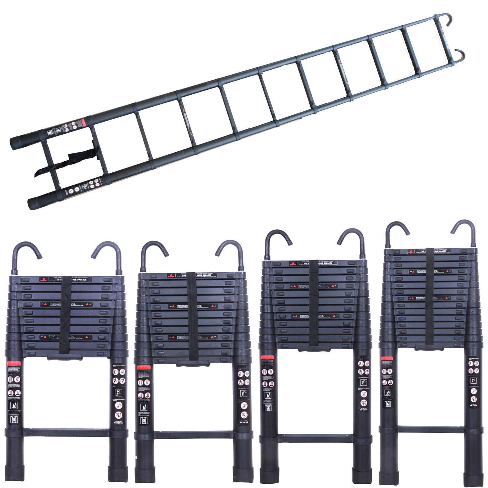 10.5ft Extension Telescoping Ladder Aluminum Folding Ladder for Home ...