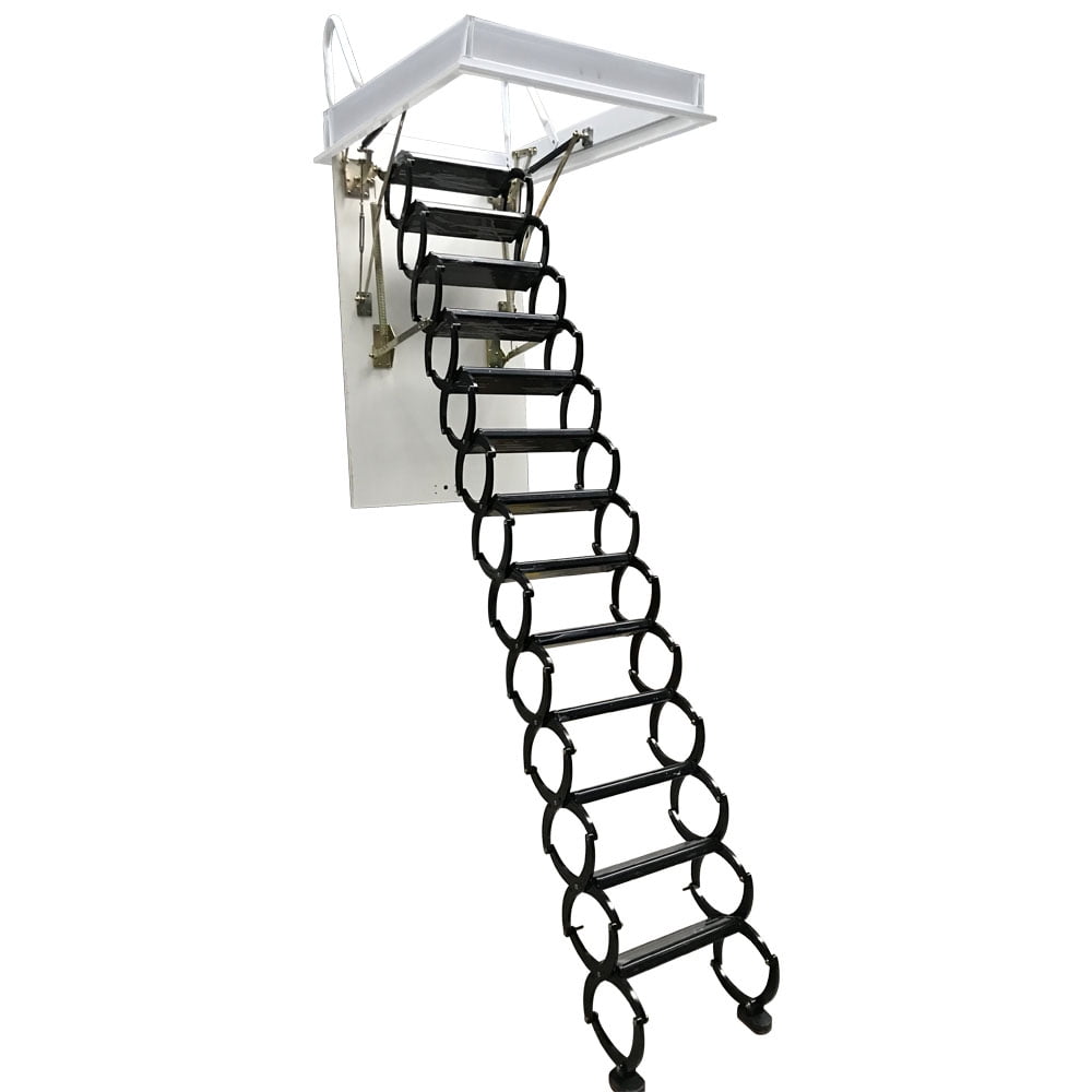 10.5ft Narrow Wall Mounted Attic Extension Ladder 13 Steps Pull Down ...