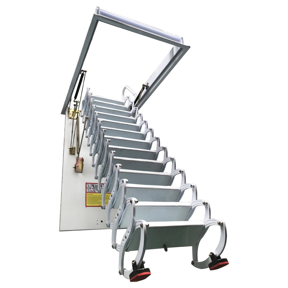 10.5ft Narrow Wall Mounted Attic Extension Ladder 13 Steps Pull Down ...