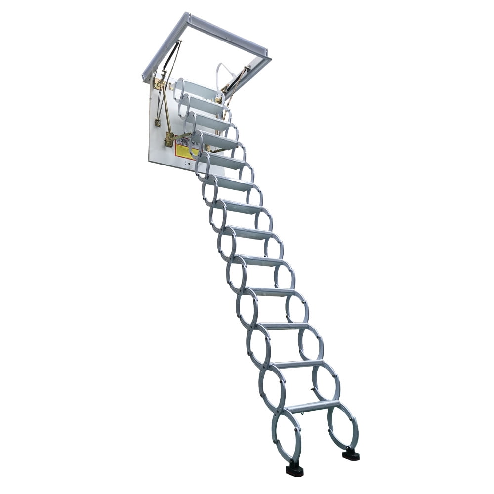 10.5ft Narrow Wall Mounted Attic Extension Ladder 13 Steps Pull Down ...