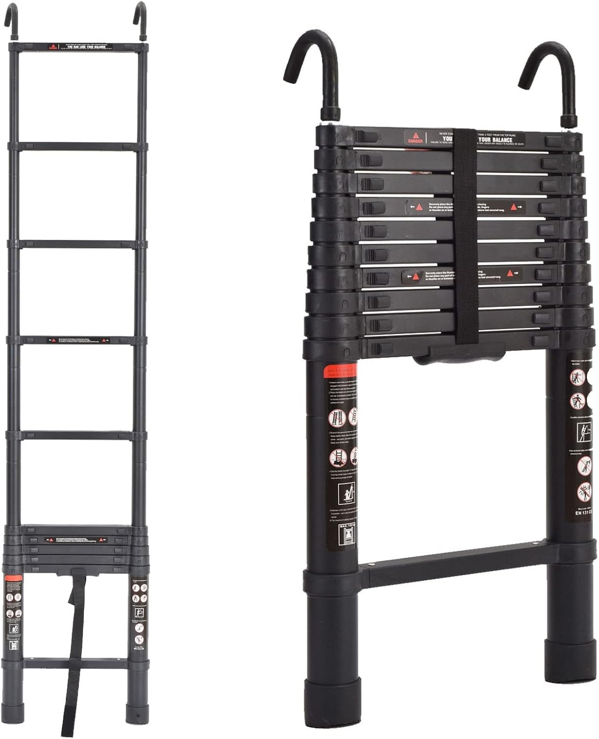 10.5ft Step Ladder Aluminum Telescoping Ladder with Detachable Roof ...