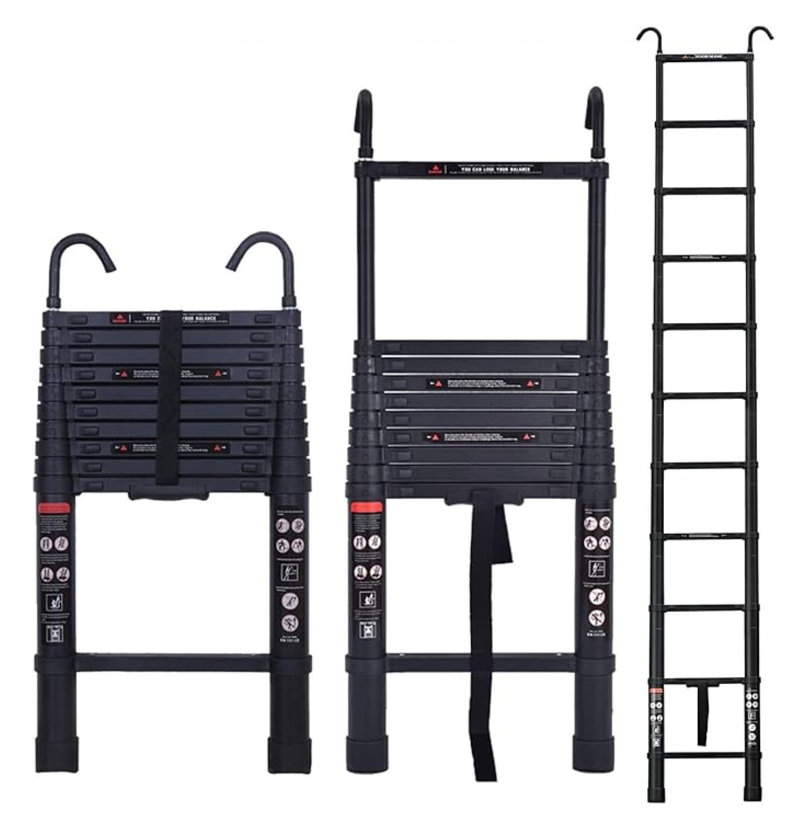 10.5ft Telescopic Folding Ladder Extension Aluminum 3.2m Black Straight ...