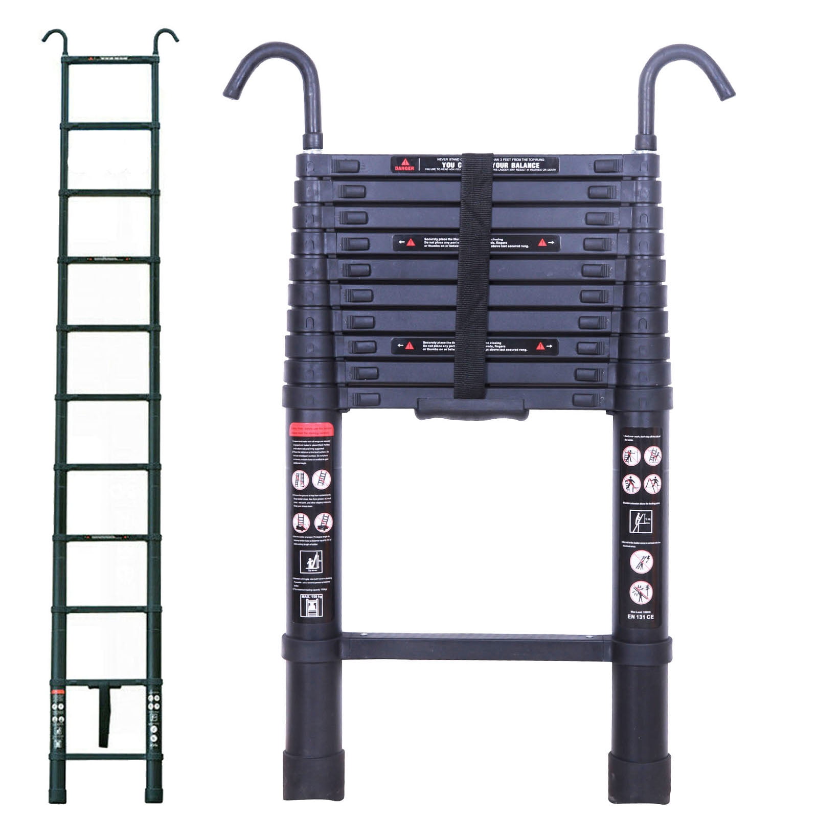 10.5ft Telescoping Ladder Black Extension Folding Ladder Aluminum Multi ...