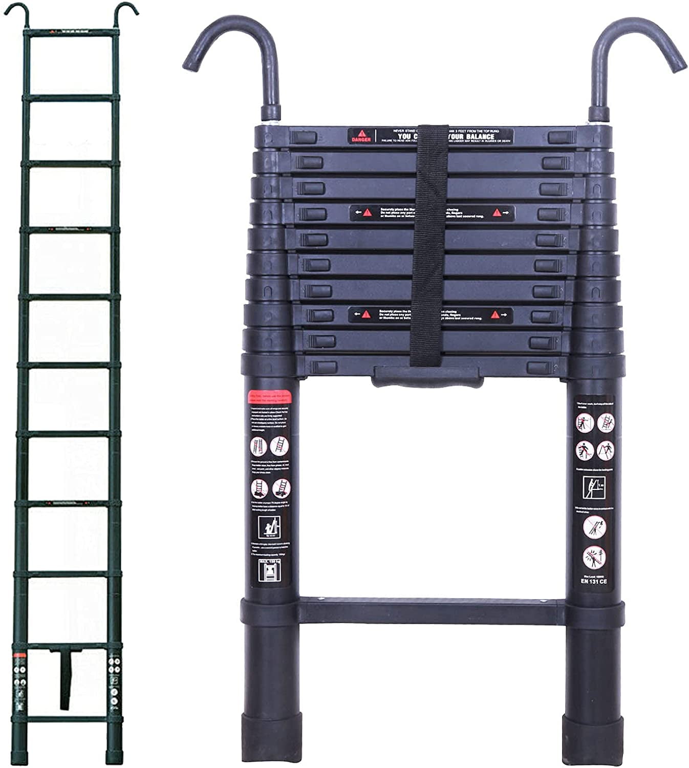 10.5ft Telescoping Ladder Black Extension Folding Ladder Aluminum Multi ...