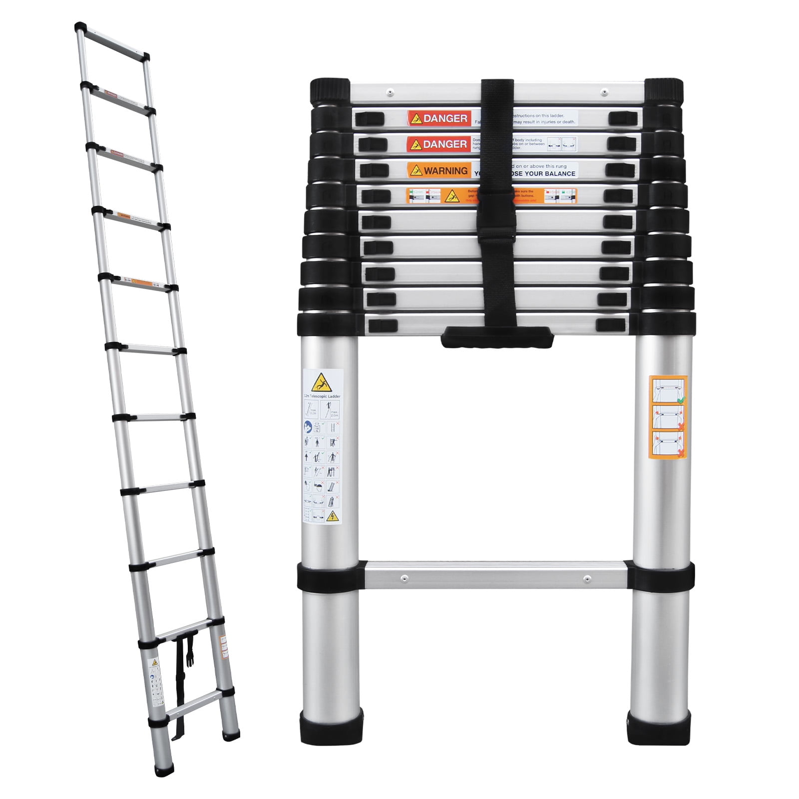 10.5ft Telescoping Ladder Heavy Duty Aluminum Extension Ladder, 330lbs ...